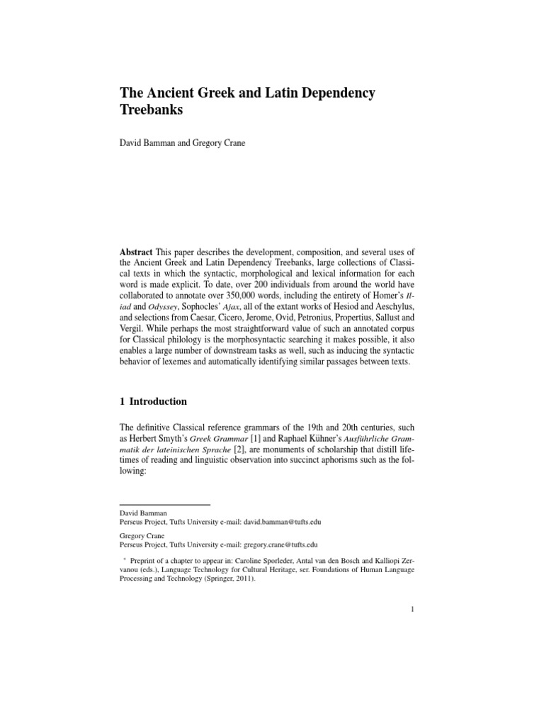 The Ancient Greek and Latin Dependency Treebanks | PDF | Morphology (Linguistics) | Phrase