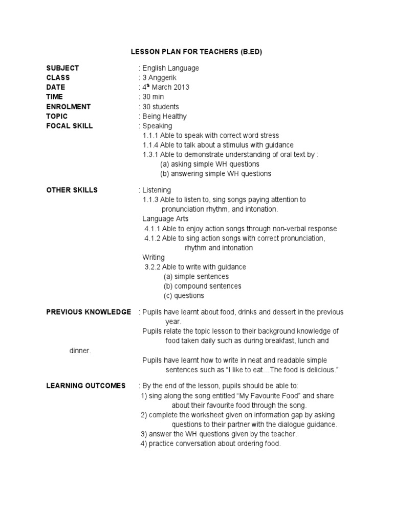 English Lesson Plan: Healthy Eating | PDF | Communication | Semiotics