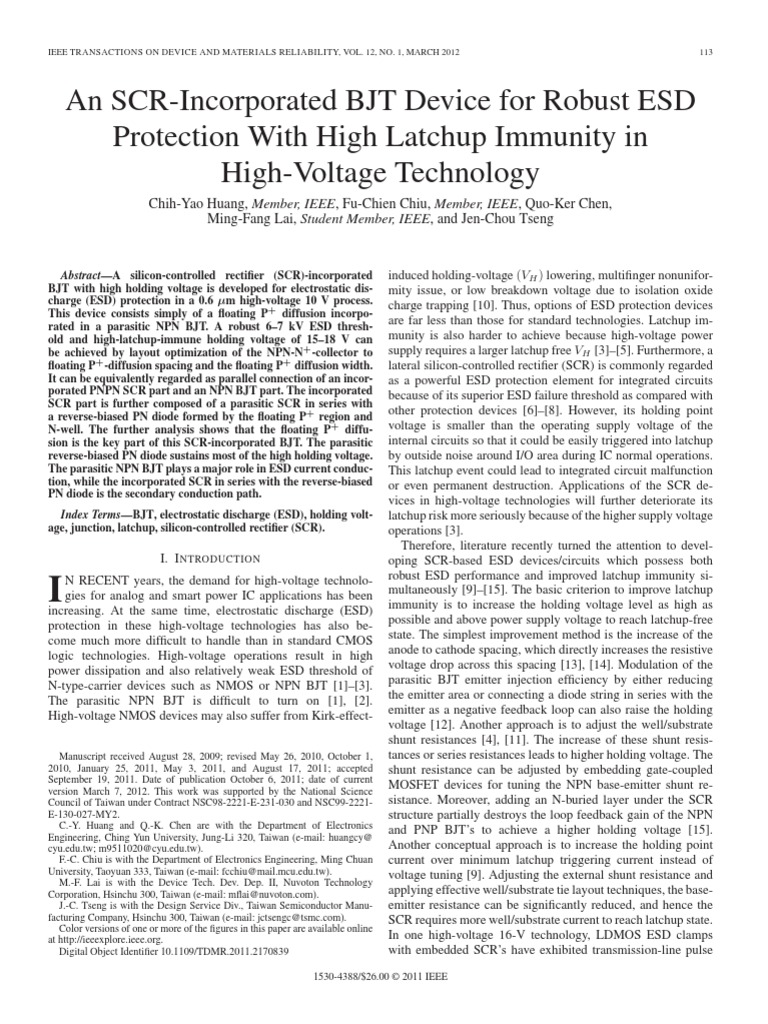 An SCR-Incorporated BJT Device For Robust ESD Protection With High ...