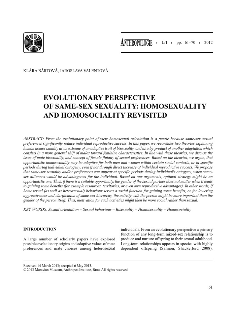 Evolutionary Perspective of SameSex Sexuality Homo and Homosociality ...
