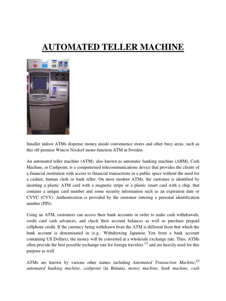 Automated Teller Machine: Automated Banking Machine, Cashpoint (In ...