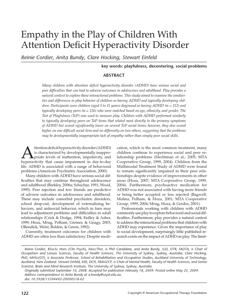 Empathy in The Play of Children With Attention Deficit Hyperactivity ...