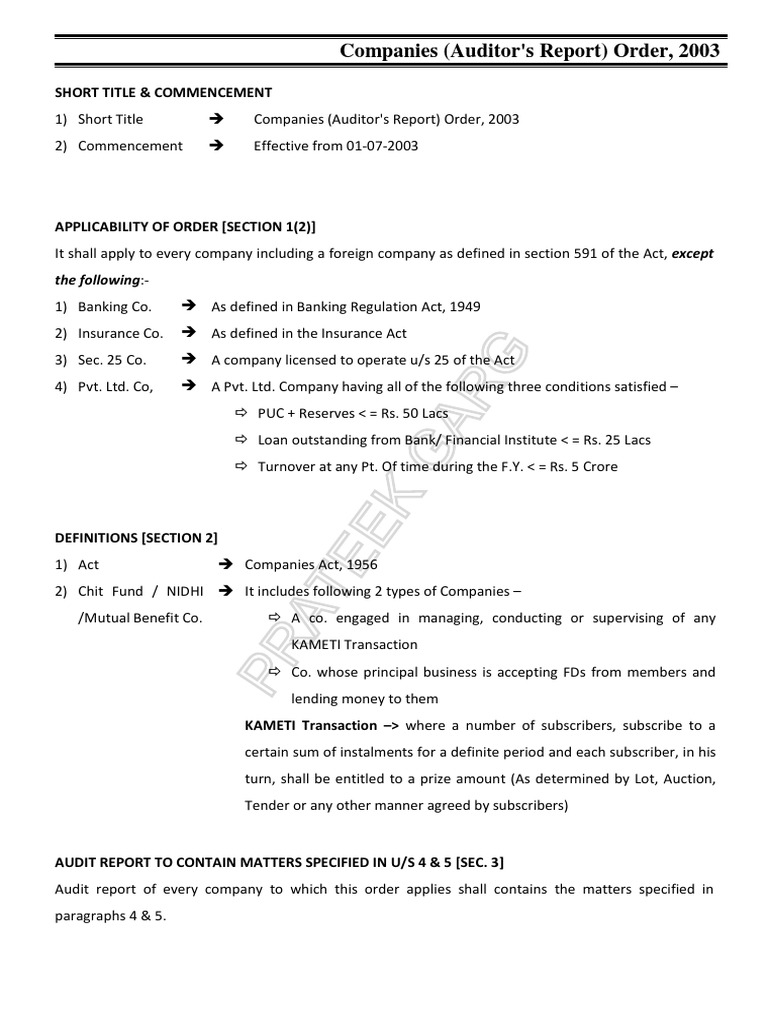 Companies (Auditor's Report) Order, 2003 | PDF | Auditor's Report ...