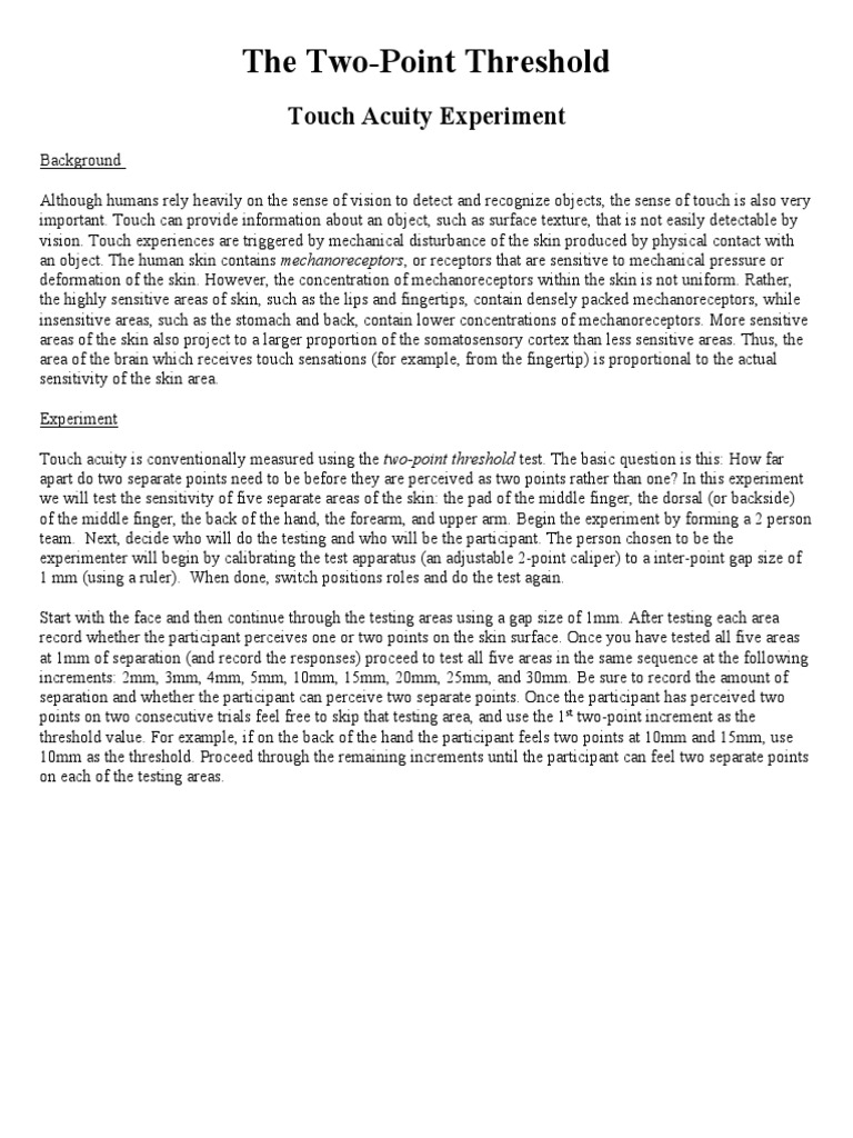 The Two-Point Threshold: Touch Acuity Experiment | Download Free PDF ...