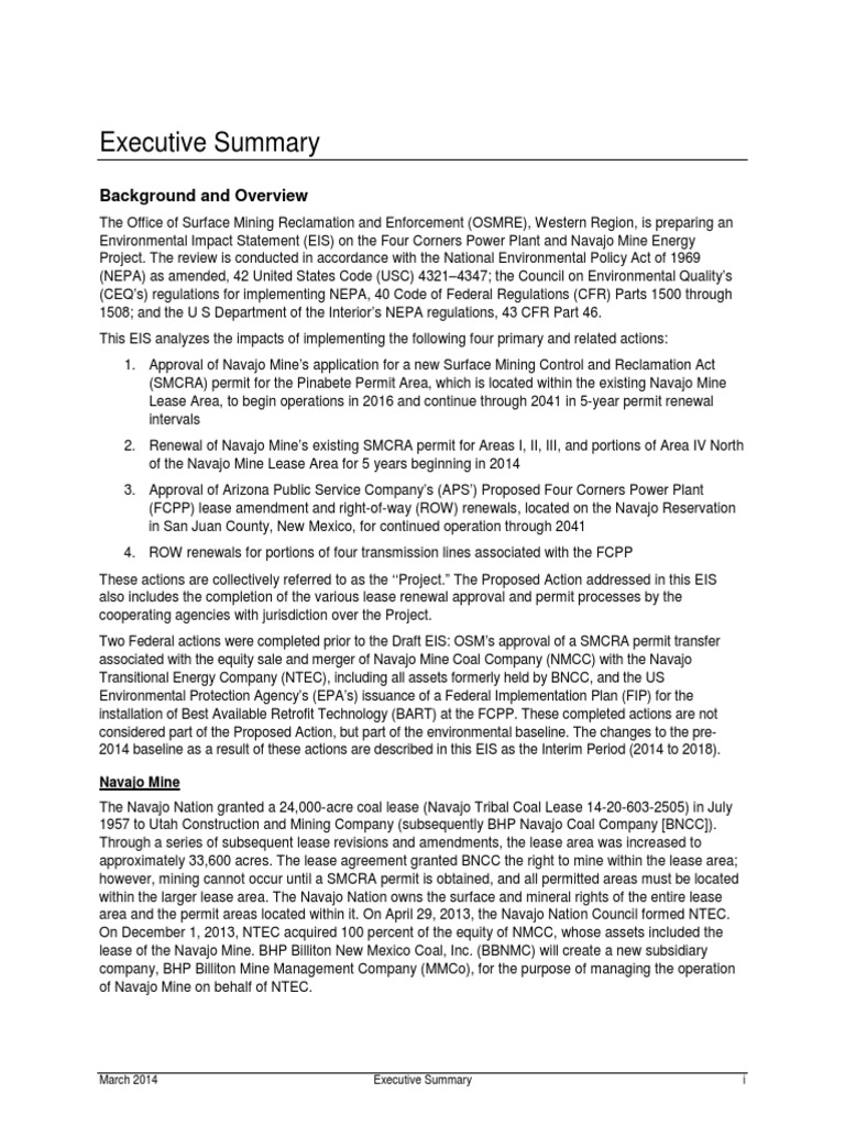 Executive Summary of Draft Environmental Impact Statement | PDF ...
