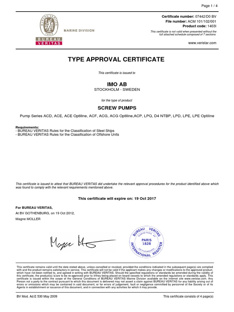 BV Type Approval | PDF | Cast Iron | Pump