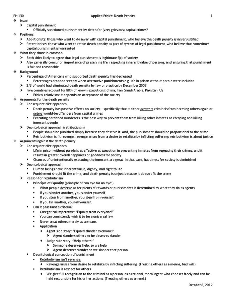 Applied Ethics: Death Penalty | PDF | Capital Punishment | Deterrence ...