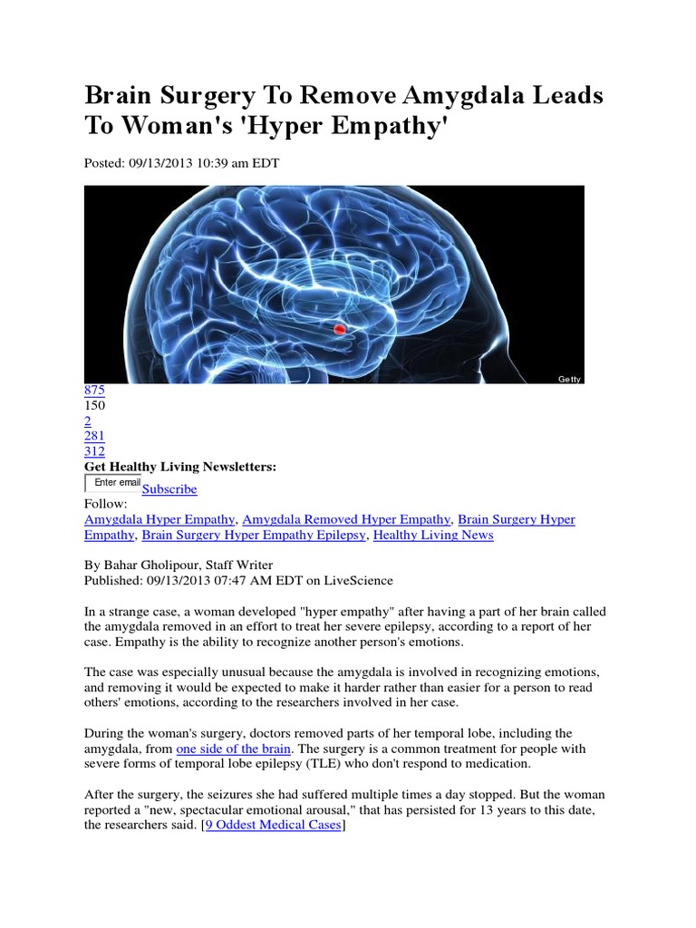 Brain Surgery To Remove Amygdala Leads To Woman | PDF