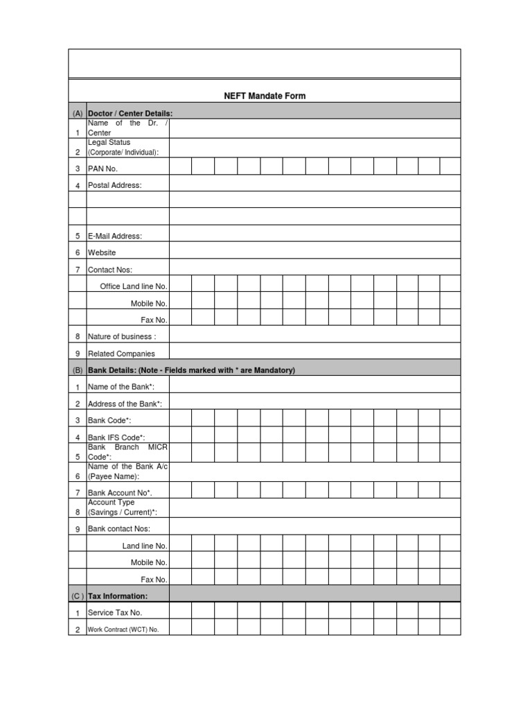 NEFT Mandate Form | PDF | Payments | Clearing (Finance)