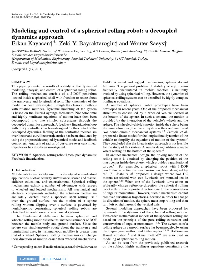 Modeling and Control of A Spherical Rolling Robot A Decoupled Dynamics Approach | PDF | Control ...