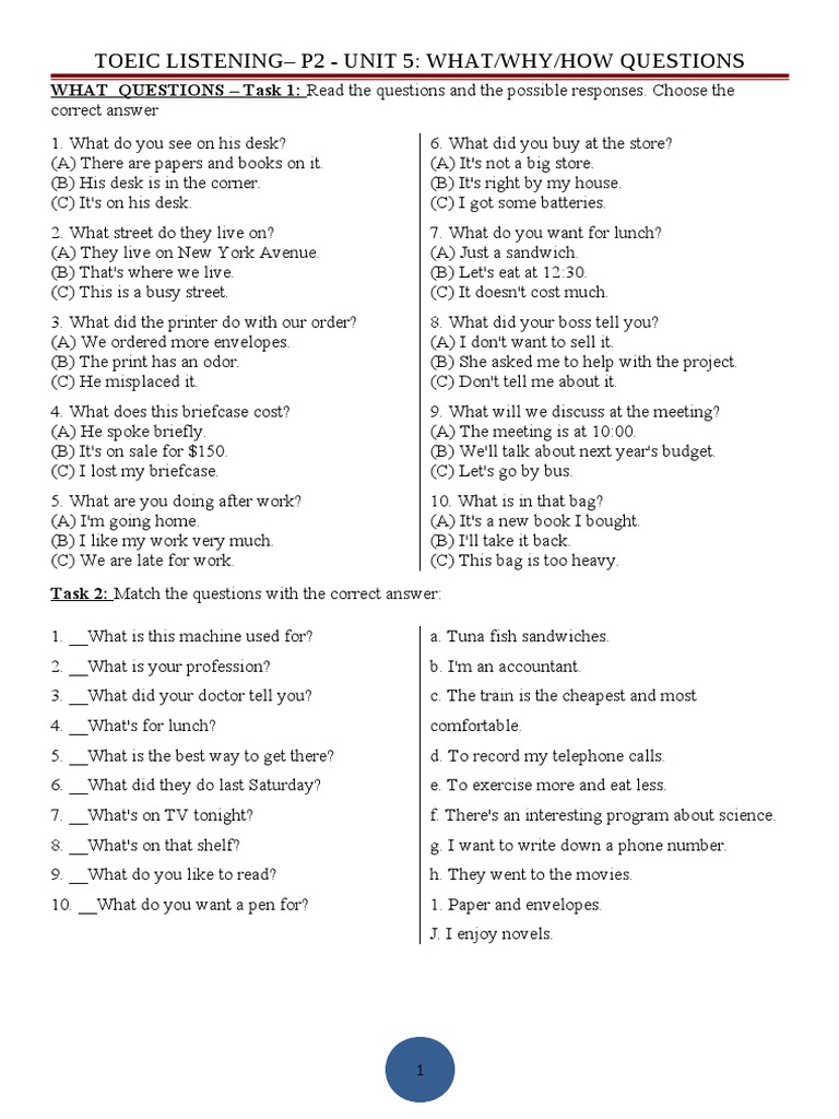 TOEIC Listening: What/Why Questions Guide | PDF | Language Arts ...