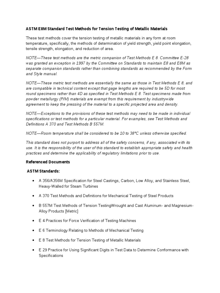 ASTM E8M Tension Testing Standards | PDF | Yield (Engineering ...
