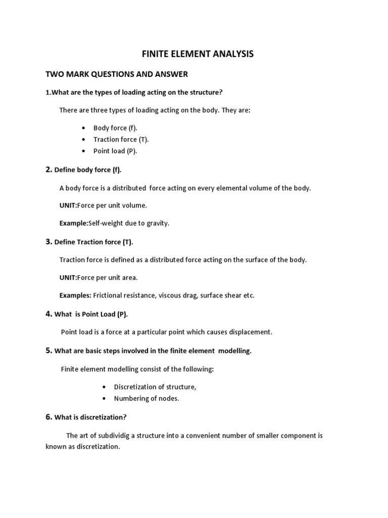 Finite Element Analysis: Two Mark Questions and Answer | PDF | Boundary ...