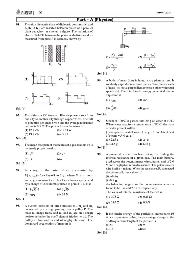 AIPMT Solutions 2014 Physics | PDF | Sun | Mass