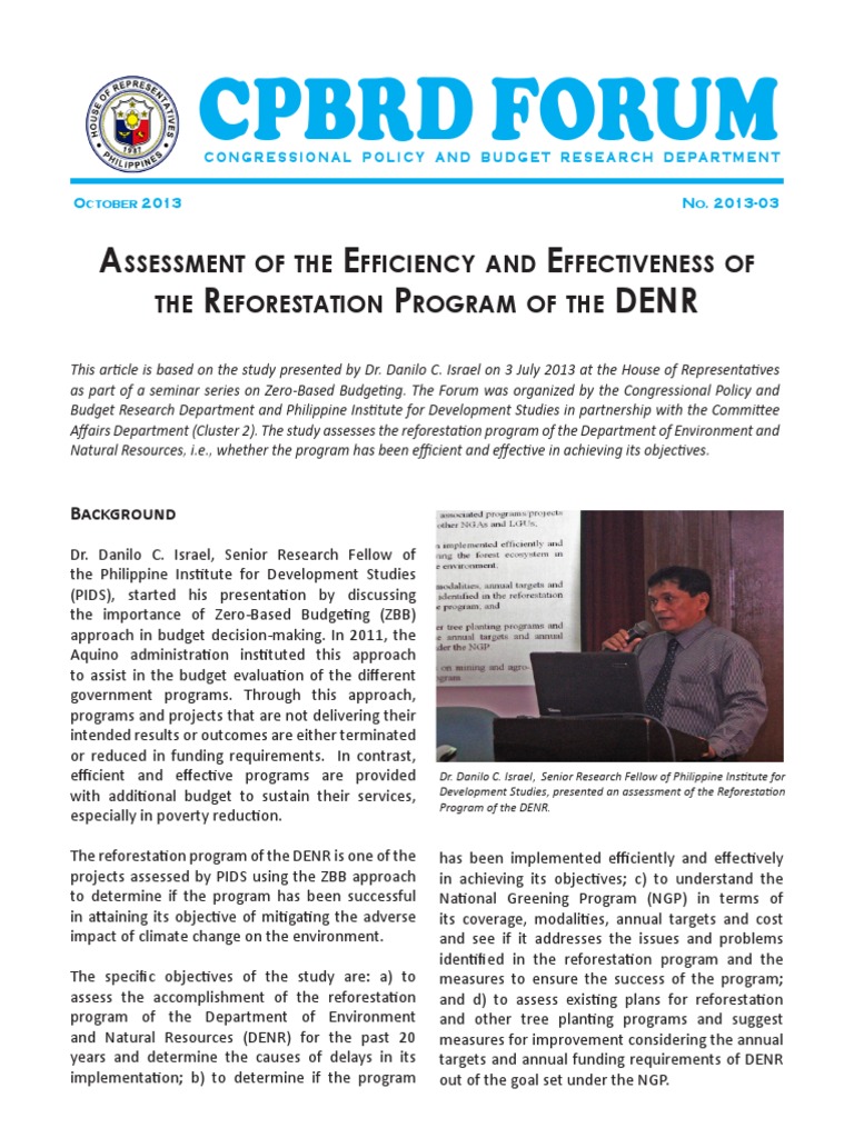 CPBRD Forum No. 2013-02 - Reforestation Program of The DENR | PDF ...
