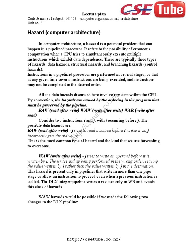 Hazard (Computer Architecture) | PDF | Digital Technology | Computer ...