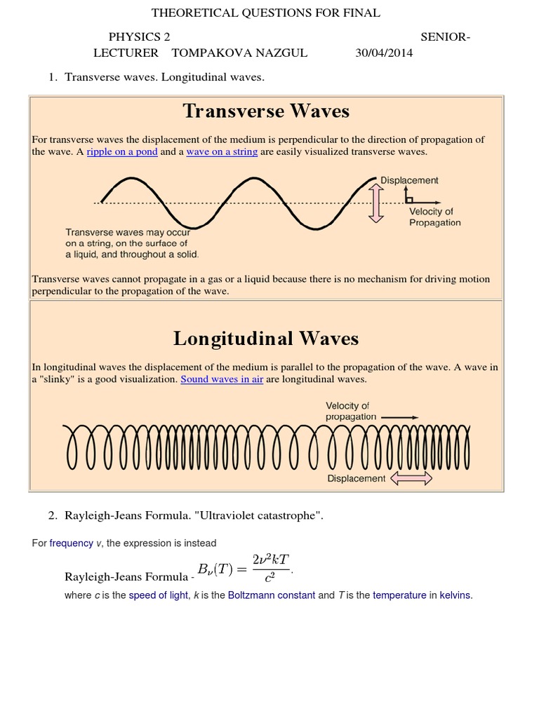 PHYSICS-2 Theoretical Questions For Final 2014 | PDF | Boson ...