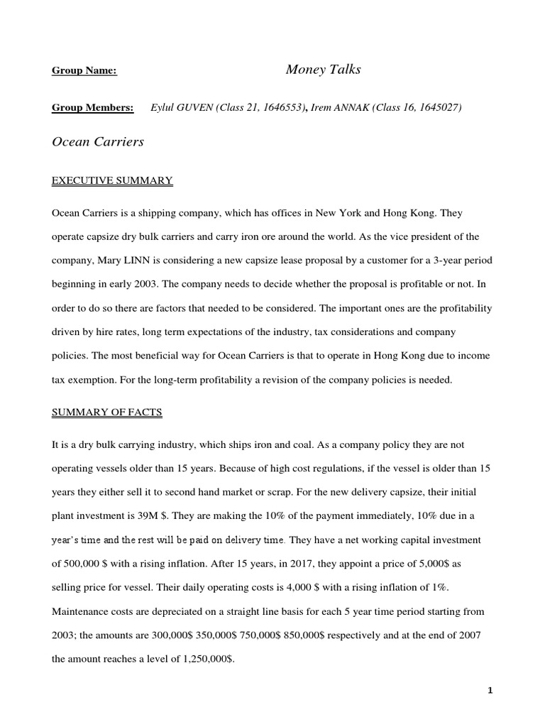 Ocean Carriers Case Study | PDF | Net Present Value | Taxes