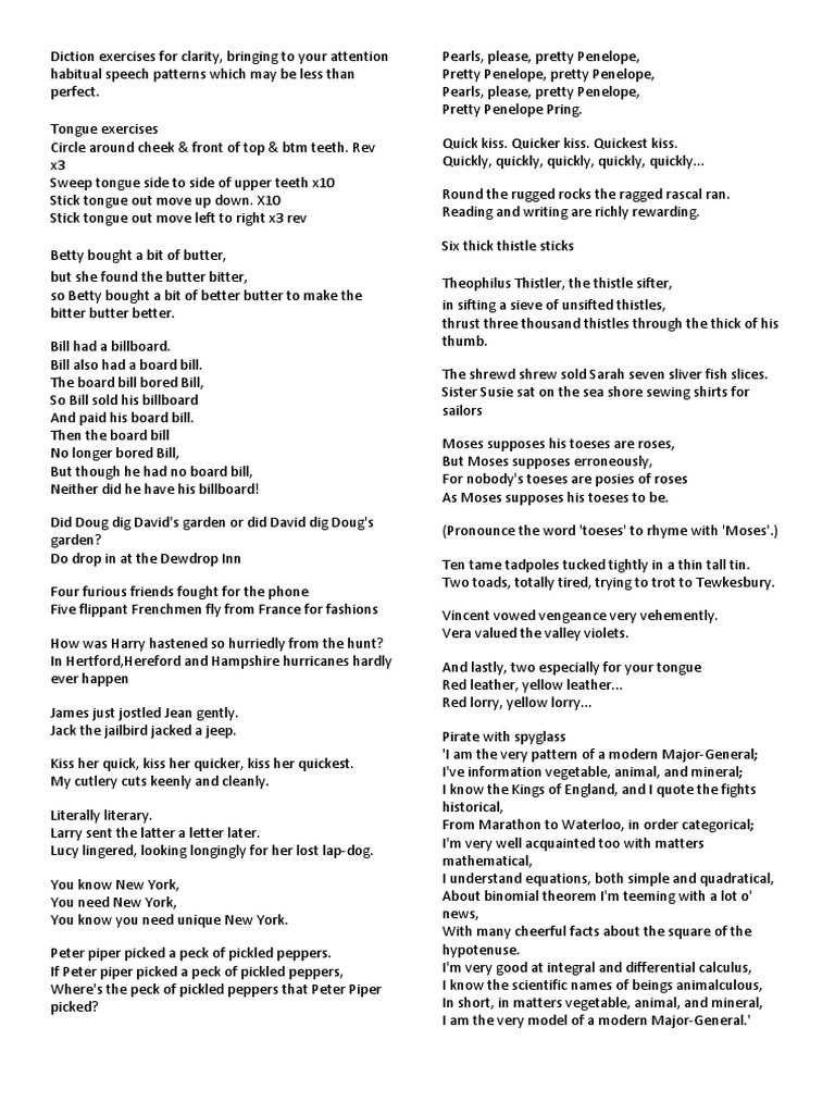 Diction and Tongue Exercises Guide | PDF | Teaching Mathematics | Science