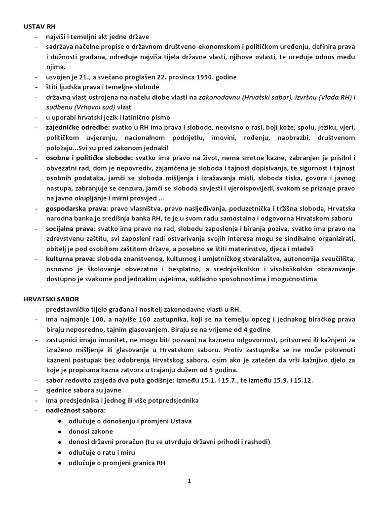 Skripta Za Usmeni - Novo USTAV | PDF