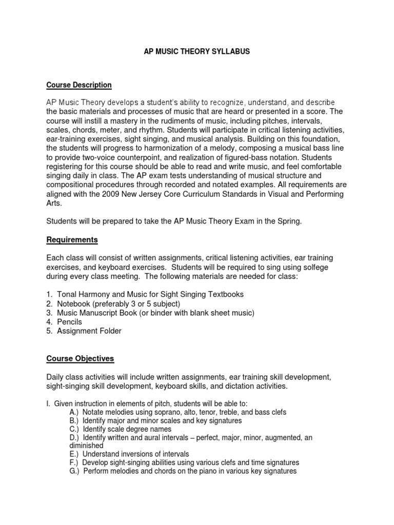 AP Theory Syllabus | PDF | Chord (Music) | Minor Scale