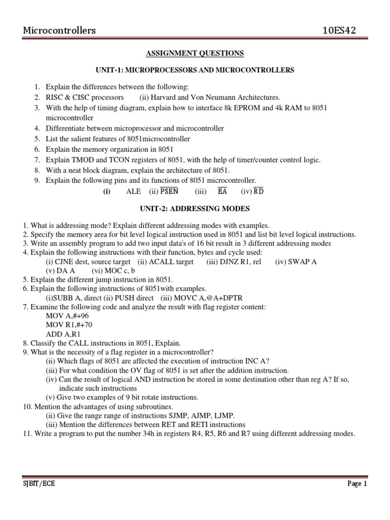 Ece IV Microcontrollers (10es42) Assignment | PDF | Instruction Set | Microcontroller