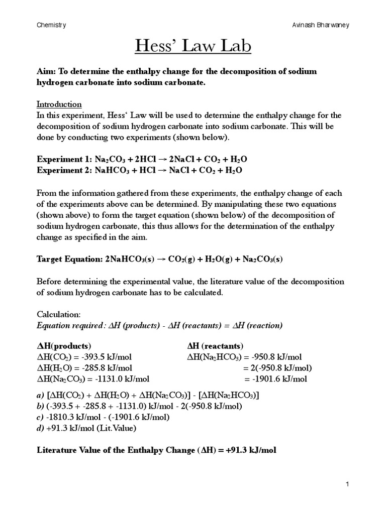Hess Law Lab Report | PDF | Observational Error | Mole (Unit)