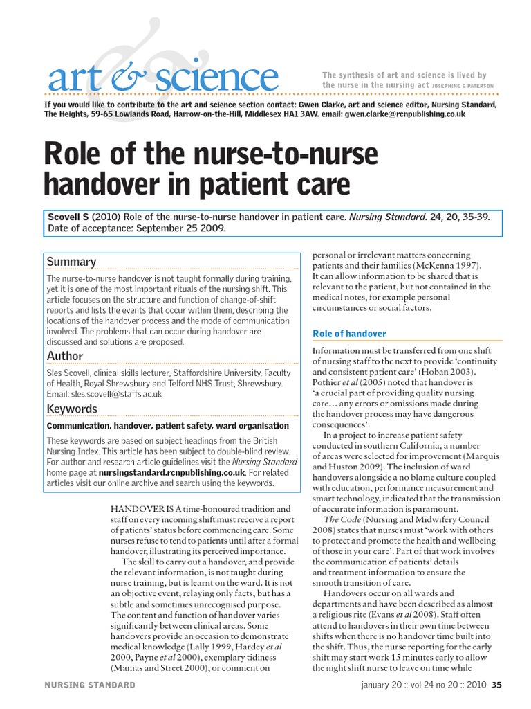 Nurse-to-Nurse Handover in Patient Care | PDF | Patient Safety | Nursing