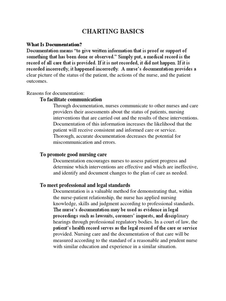Charting Basics: What Is Documentation? | PDF | Nursing | Patient