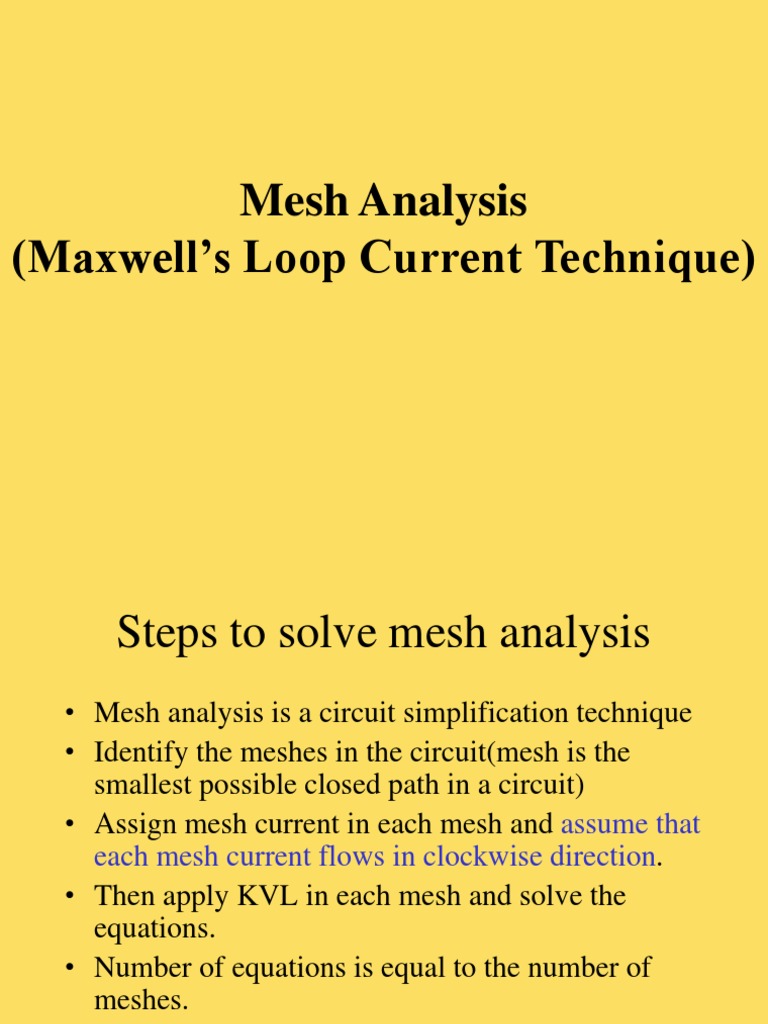 Mesh Analysis (Maxwell's Loop Current Technique) | PDF | Physical ...
