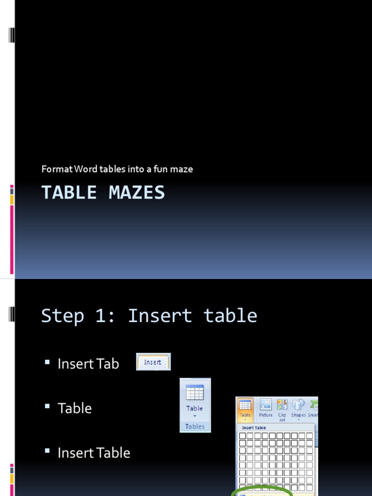 Table Mazes: Format Word Tables Into A Fun Maze | PDF | Teaching ...