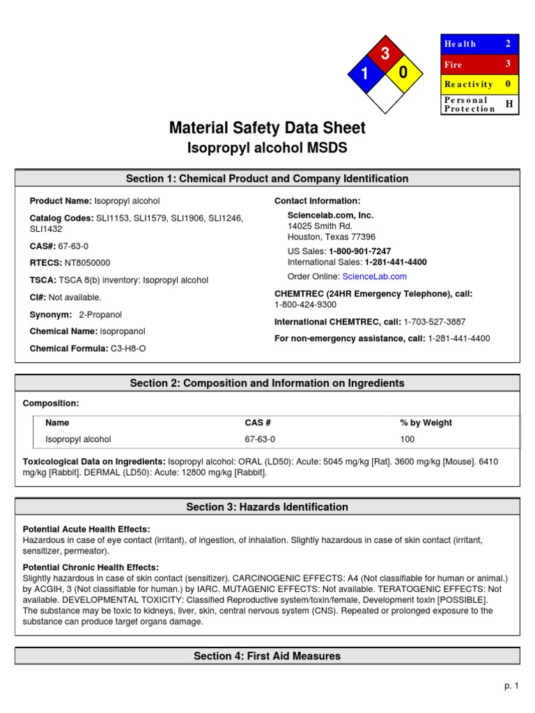 Msds Isoprop Alkohol | PDF | Fires | Explosion