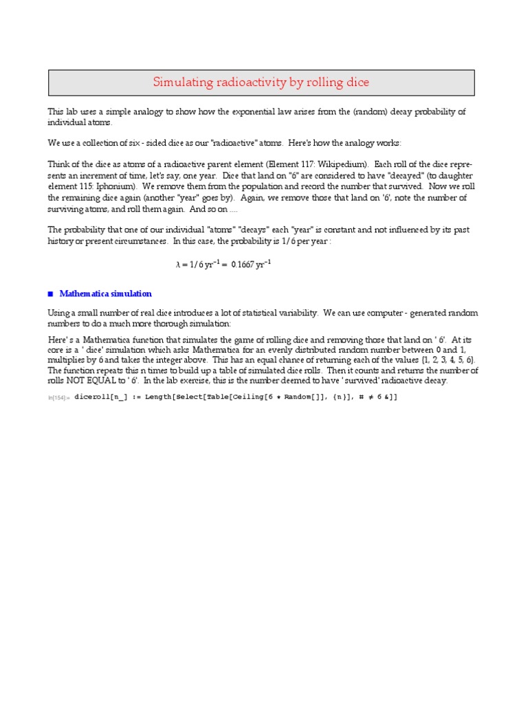 Simulating Radioactivity by Rolling Dice: Mathematica Simulation | PDF ...