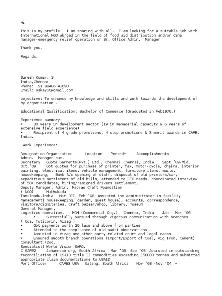 My Profile- Looking for a suitable employment with NGOs | Non ...