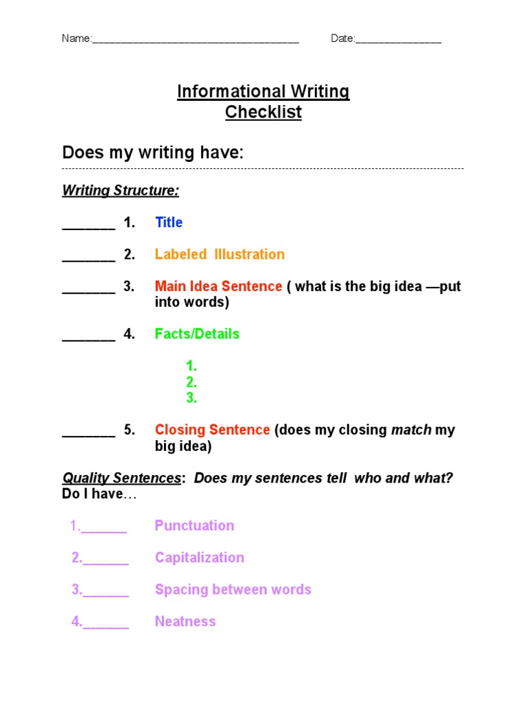 Informational Writing Checklist | PDF | Computers