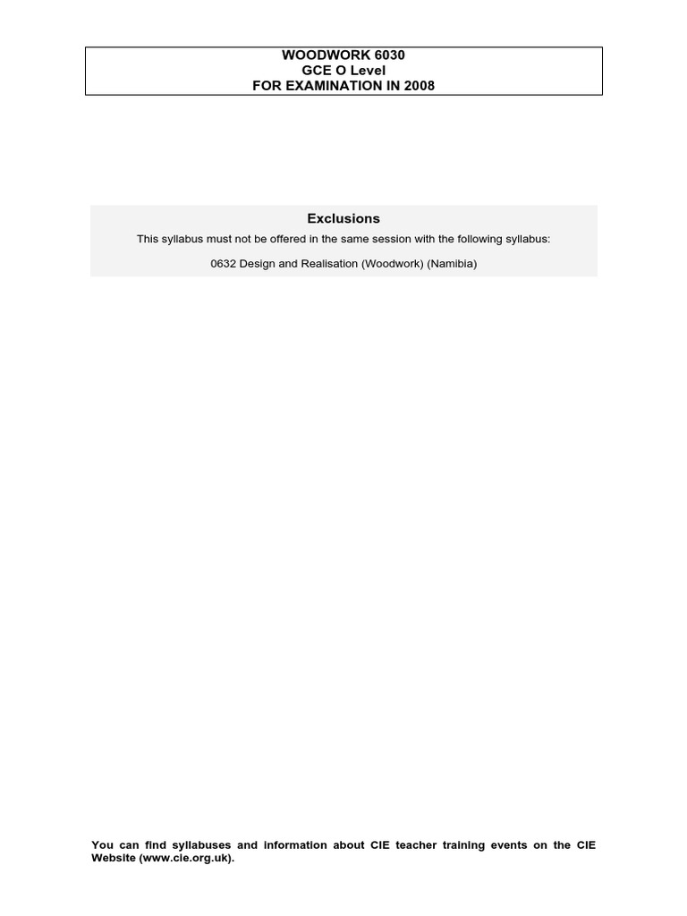 Woodwork 6030 GCE O Level For Examination in 2008 | PDF | Test ...