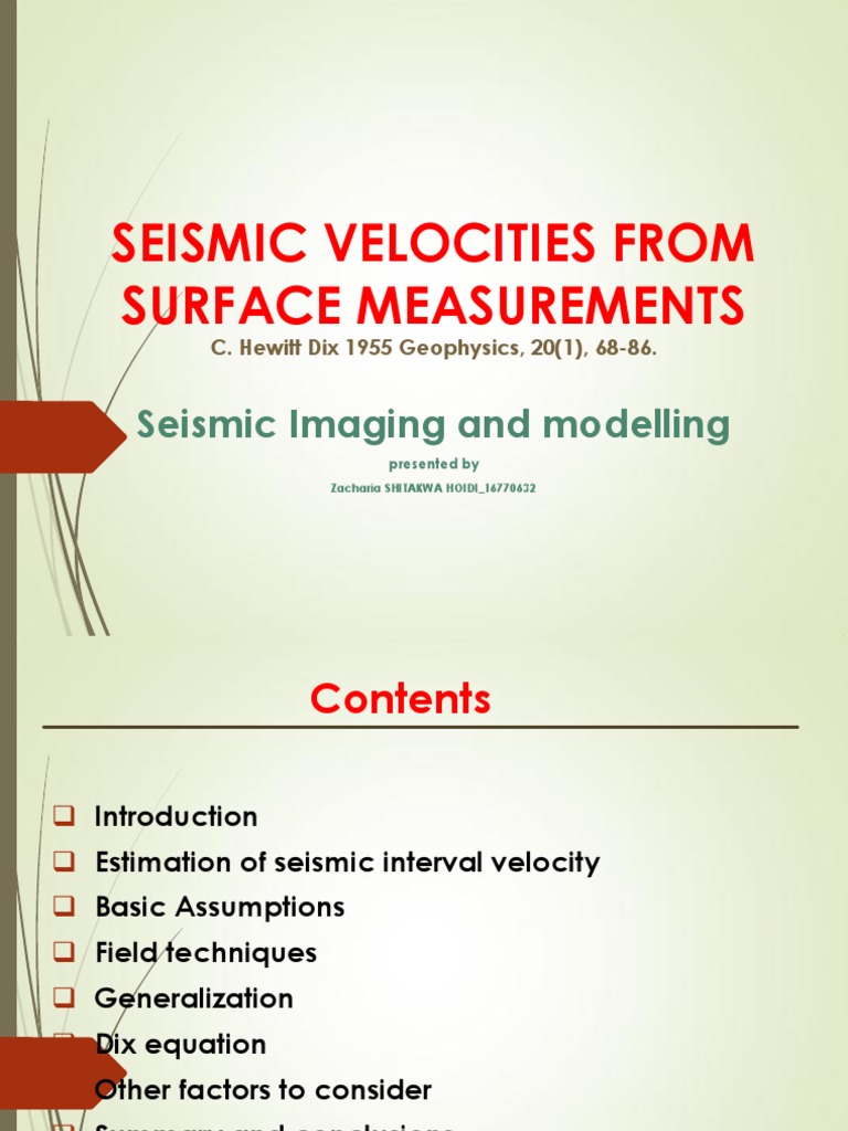 Dix - 55 - Seismic Velocities From Surface Measurements | PDF | Root ...