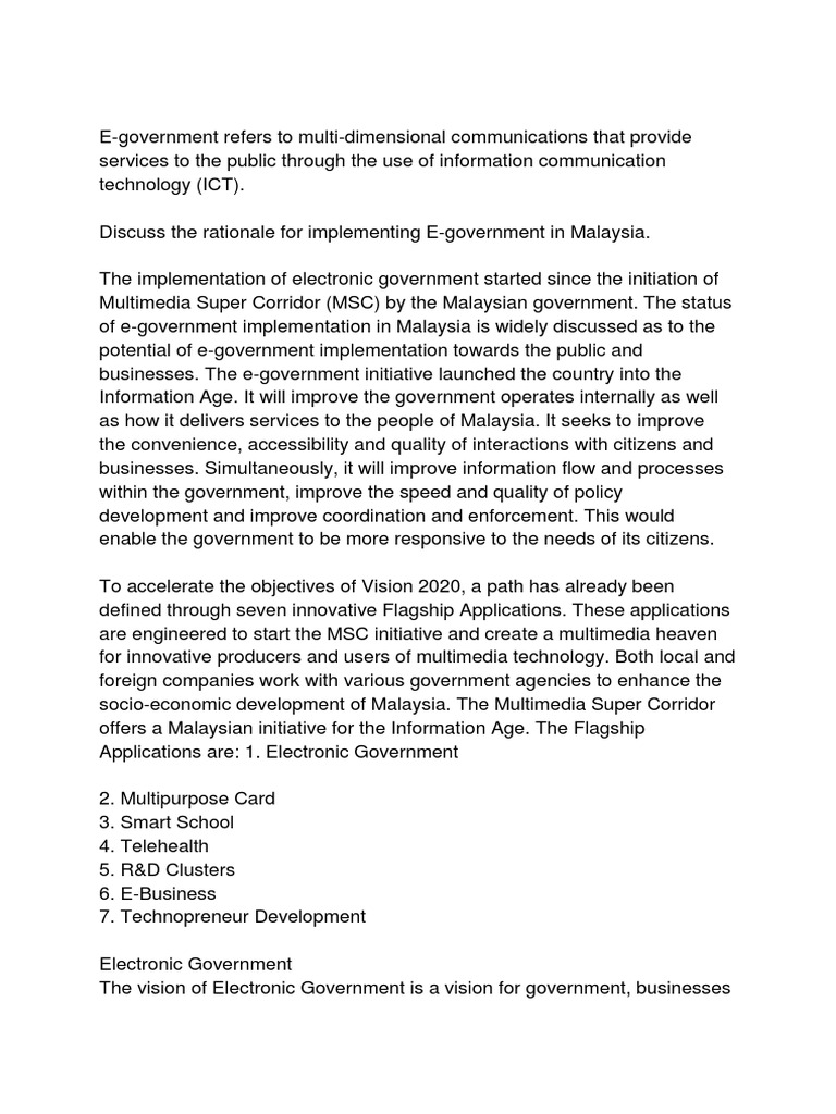 Implementing E-Government in Malaysia: The Rationale and Role of the ...