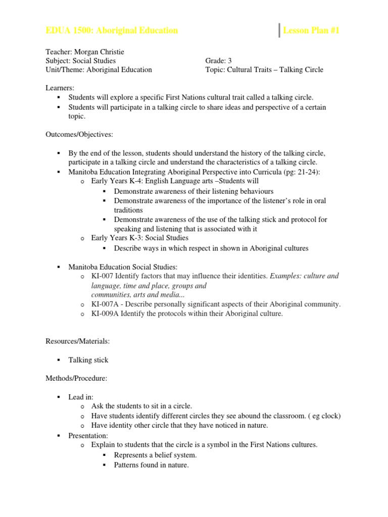 Aboriginal Education Lesson Plan 2 | PDF | Lesson Plan | Indigenous Peoples