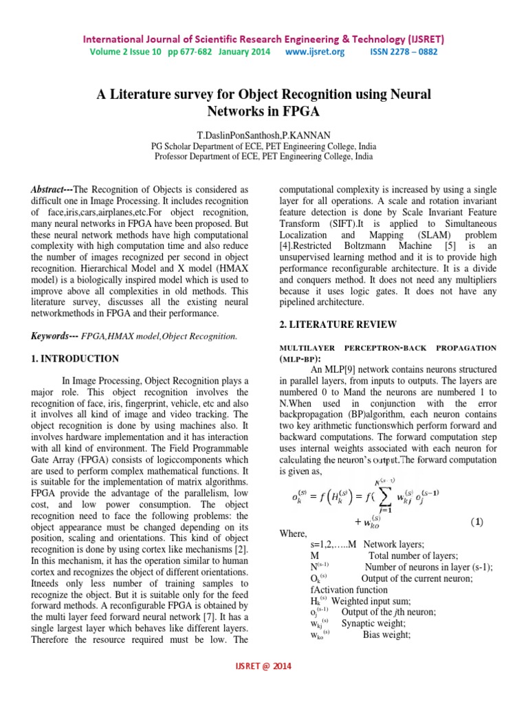 A Literature Survey For Object Recognition Using Neural Networks in FPGA | PDF | Visual Cortex ...