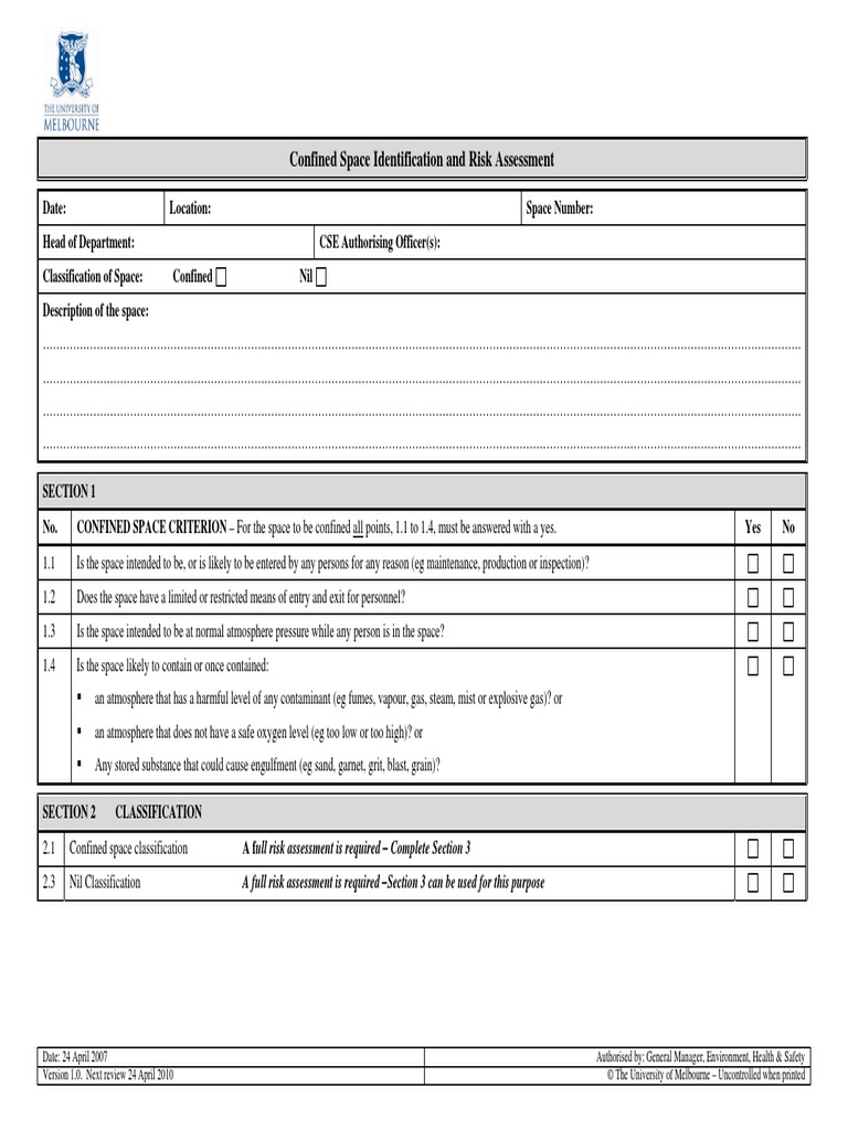Confined Space Identification and Risk Assessment | PDF | Risk | Safety