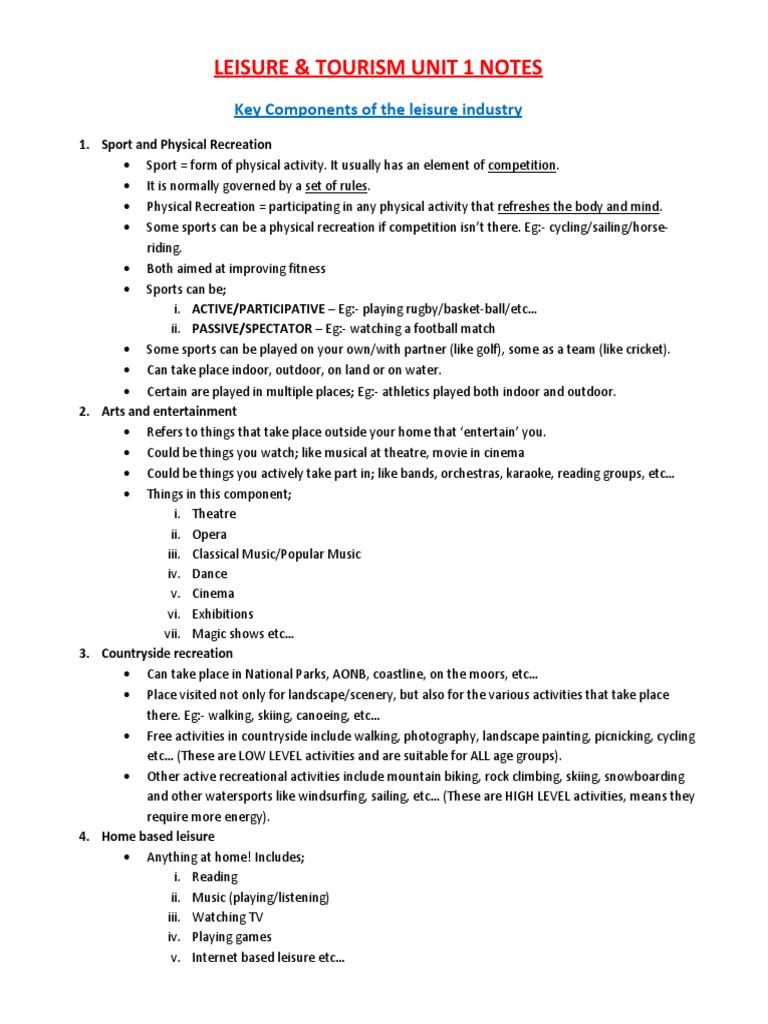 Key Components of the Leisure Industry | PDF | Sports | Recreation