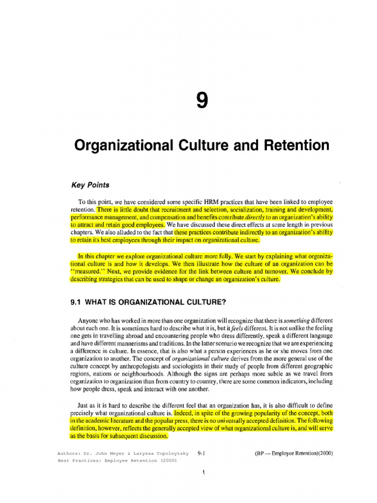 Organizational Culture and Retention | PDF | Organizational Culture ...