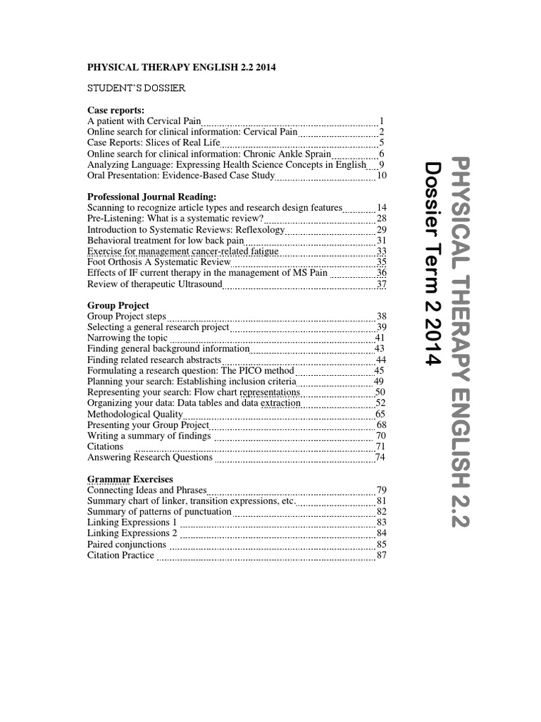 PT 2.2 2014 Student Dossier | PDF | Shoulder | Evidence Based Practice