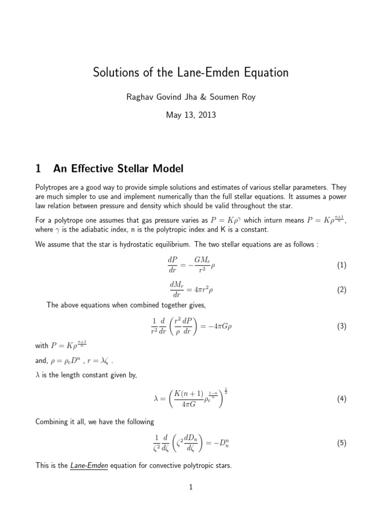 Solutions of The Lane-Emden Equation | PDF | Equations | Physics