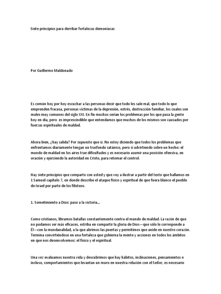 Siete Principios para Derribar Fortalezas Demoníacas | PDF | Demonios ...