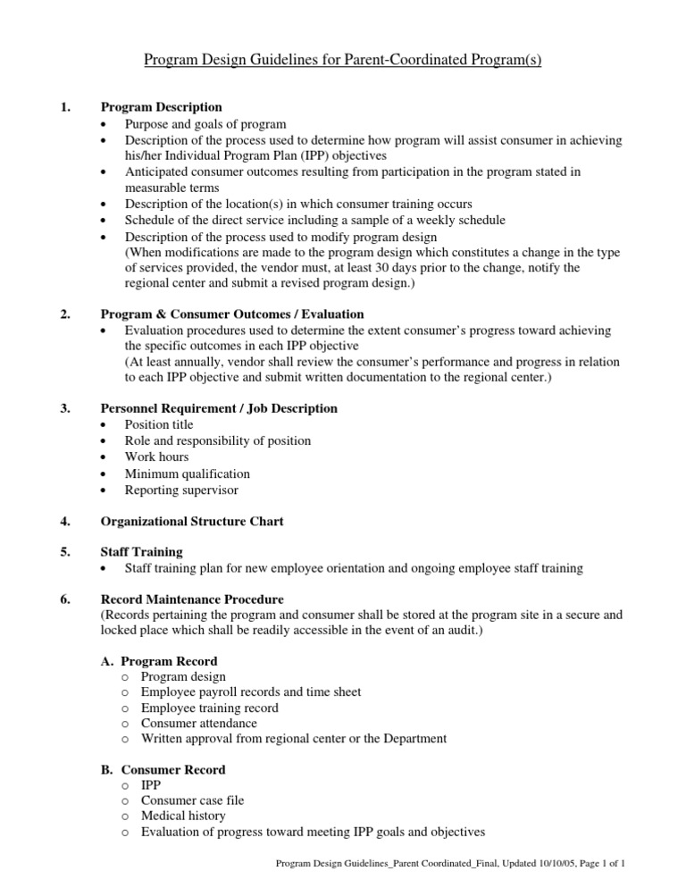Parent-Coordinated Program Design Guidelines | PDF