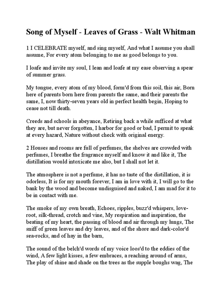 Song of Myself - Leaves of Grass - Walt Whitman | PDF | Nature