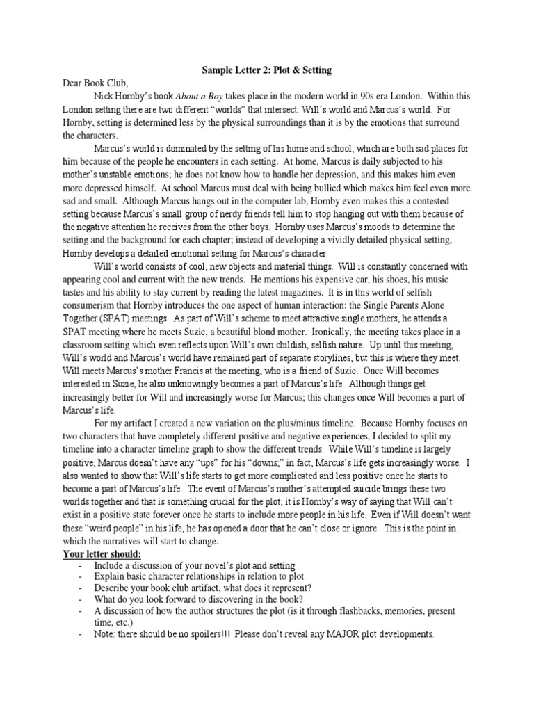 Book Club Sample Letter - Plot Setting | PDF | General Fiction
