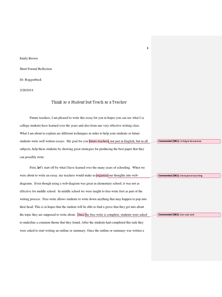 Short Formal Reflection | PDF | Essays | Teachers